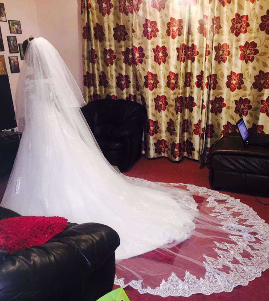 2017 Hot real bride mask veil 4 Meters 2T White & Ivory Sequins Blings ...