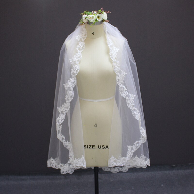 Short One Meter Lace Edge 1T Wedding Veil with Comb Vintage White Ivory ...