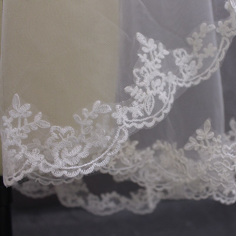 Short One Meter Lace Edge 1T Wedding Veil with Comb Vintage White Ivory ...